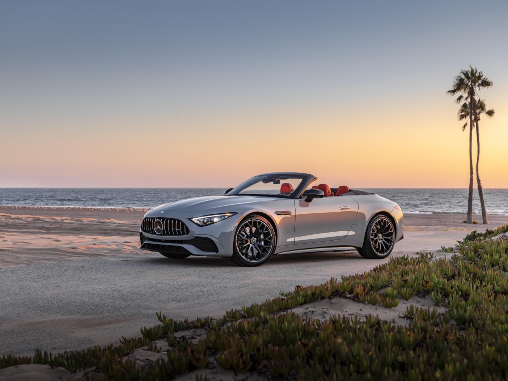 Mercedes-AMG SL Roadster Wallpaper 4K, 8K, Sunset, Beach, 5K