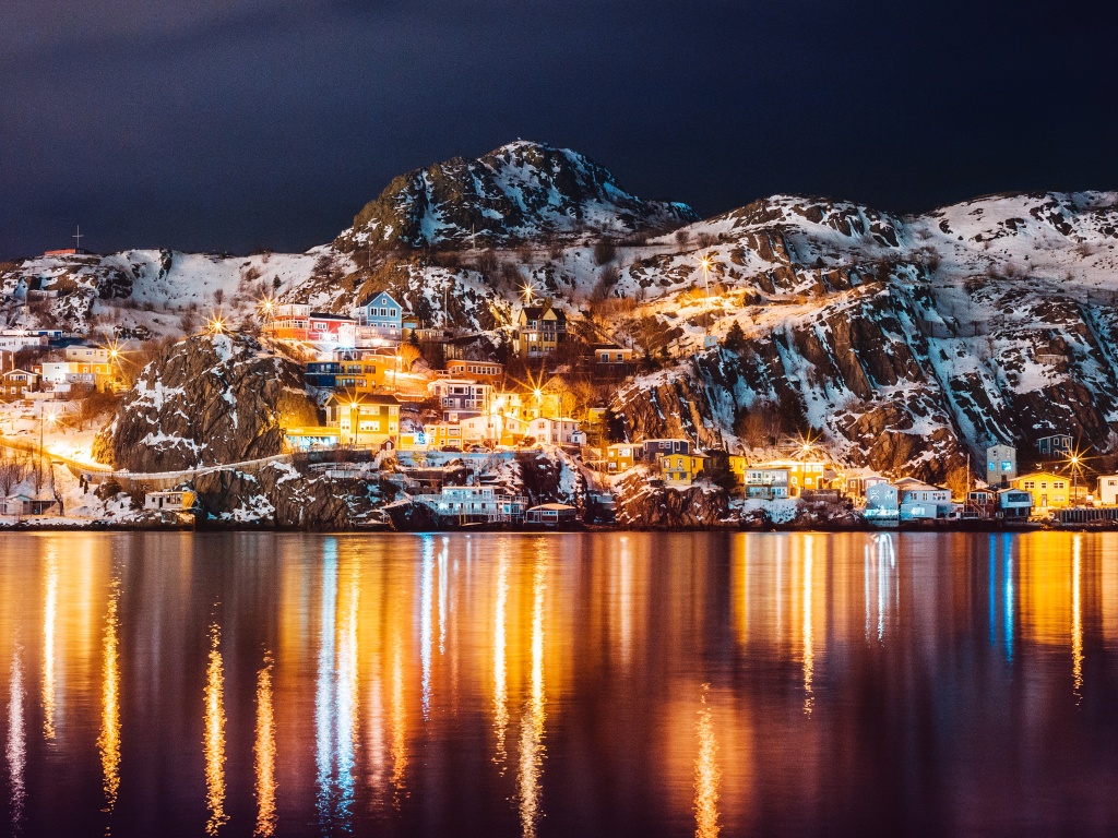 Newfoundland Wallpaper 4K, Island, Canada, Night lights
